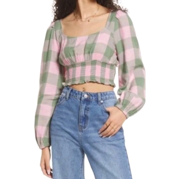 bp | Tops | 9 Nwt Nordstrom Bp Pink Green Buffalo Check Dreamy Long ...